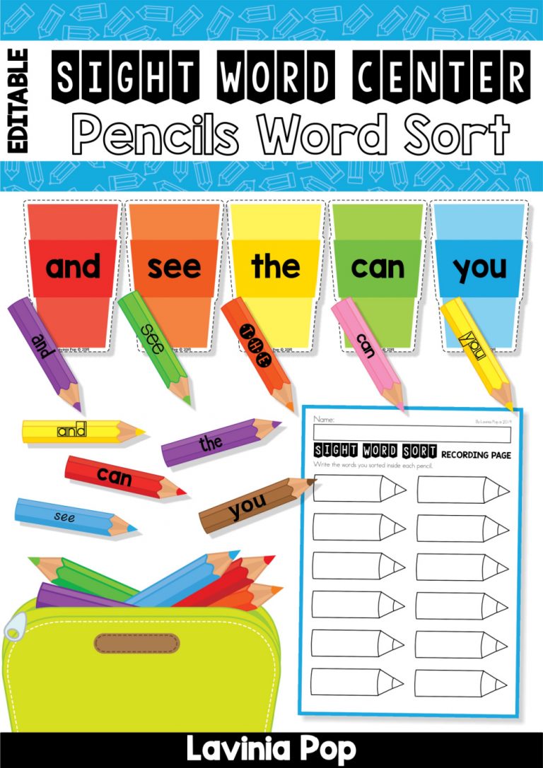 Editable Sight Word Centers: Pencils Word Sort - In My World