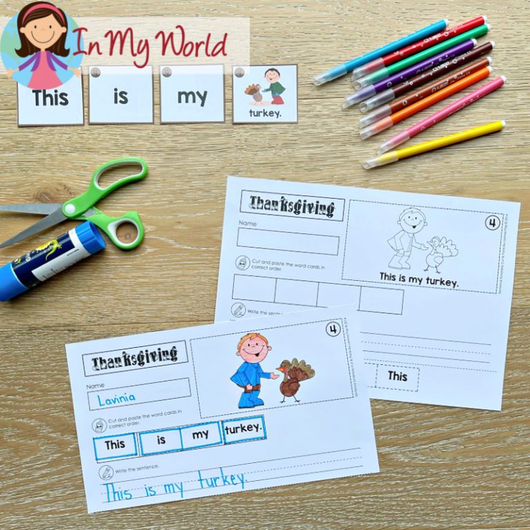 Thanksgiving Sentence Scramble with Cut and Paste Worksheets - In My World