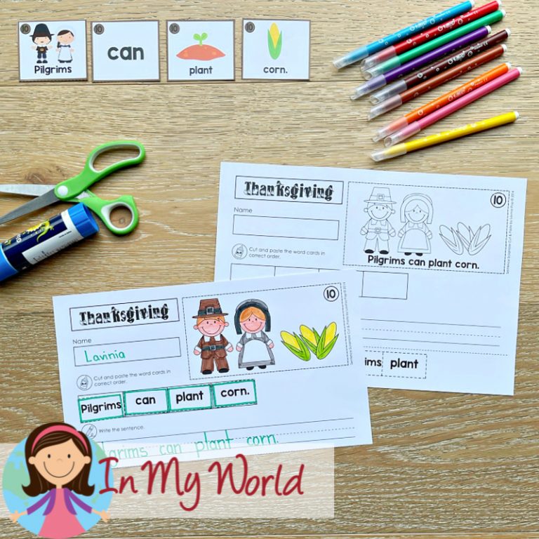 Thanksgiving Sentence Scramble with Cut and Paste Worksheets - In My World