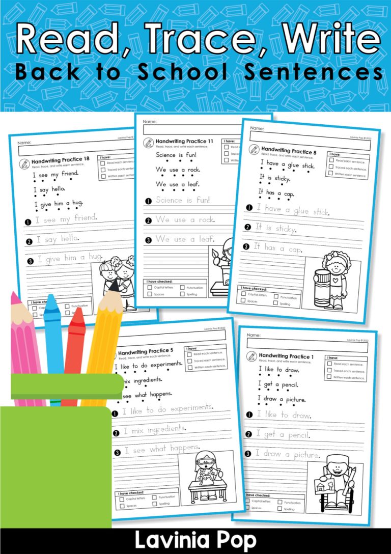 Read, Trace, Write Handwriting Practice Pages: Back to School Sentences ...