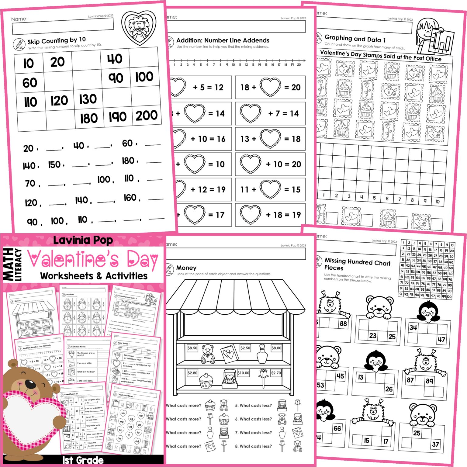 FREE Valentine's Day 1st Grade Worksheets and Activities No Prep ...