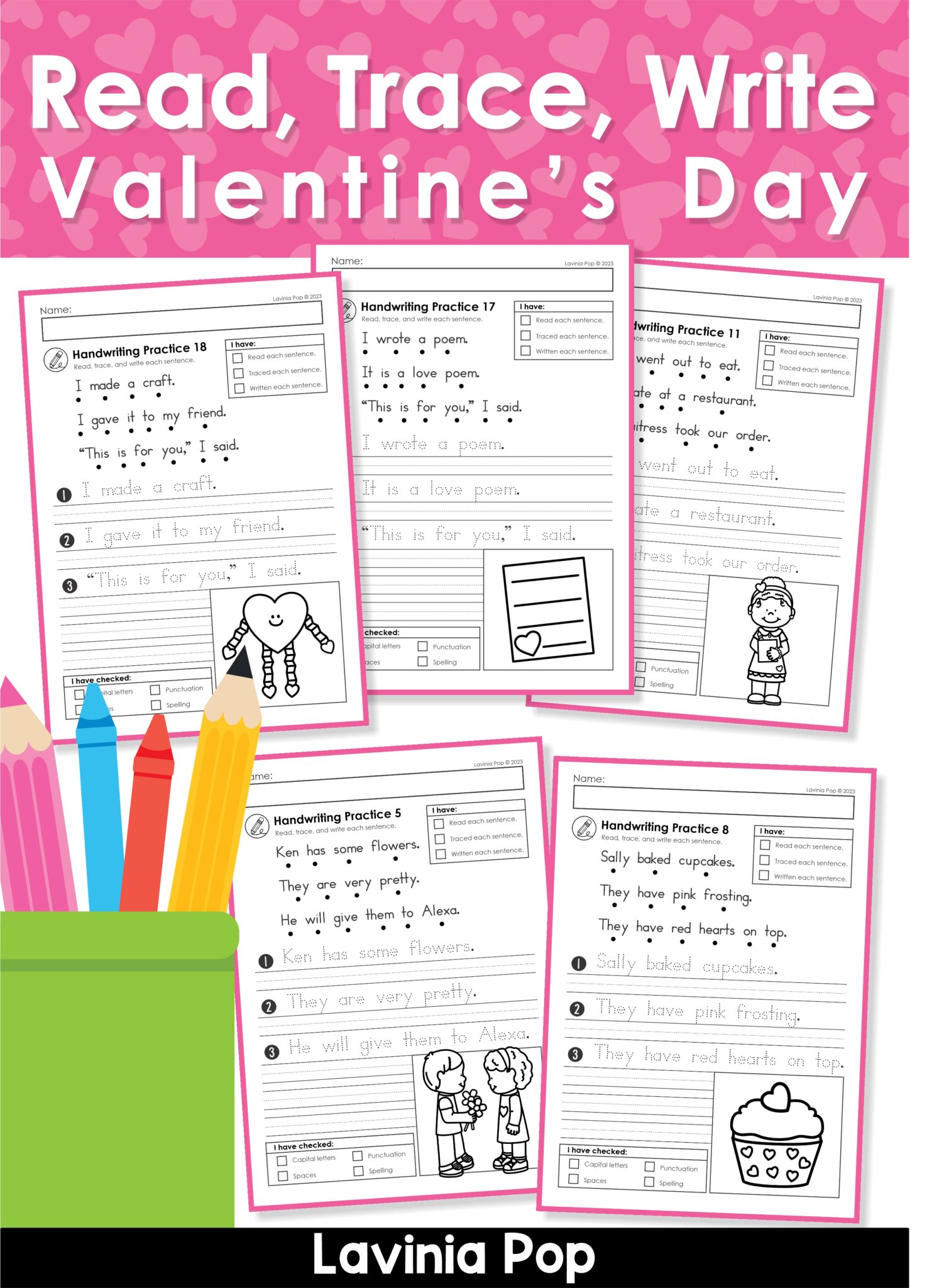 FREE Read, Trace, Write Handwriting: Valentine's Day - In My World