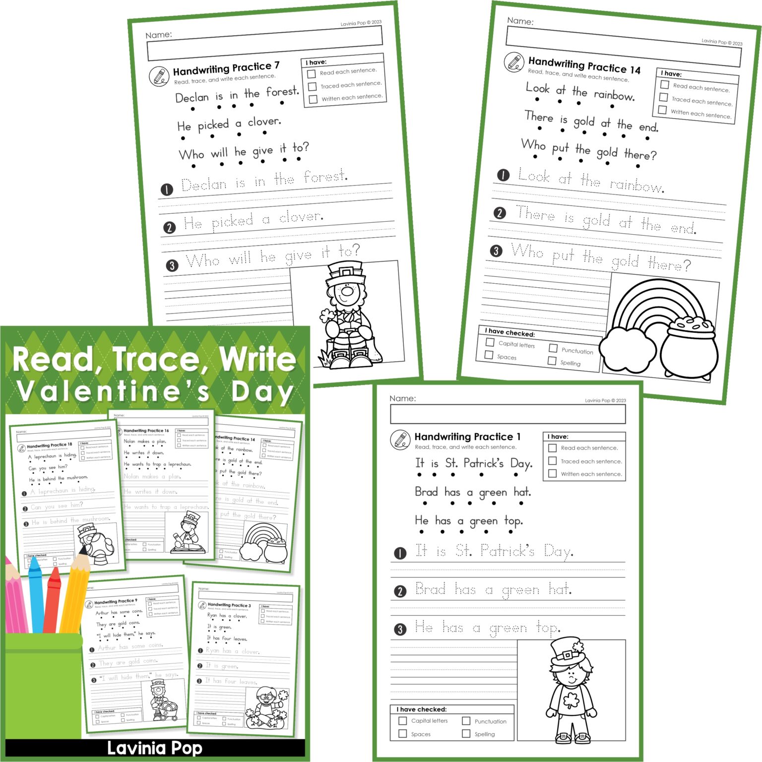 FREE Read, Trace, Write Handwriting: St. Patrick's Day - In My World