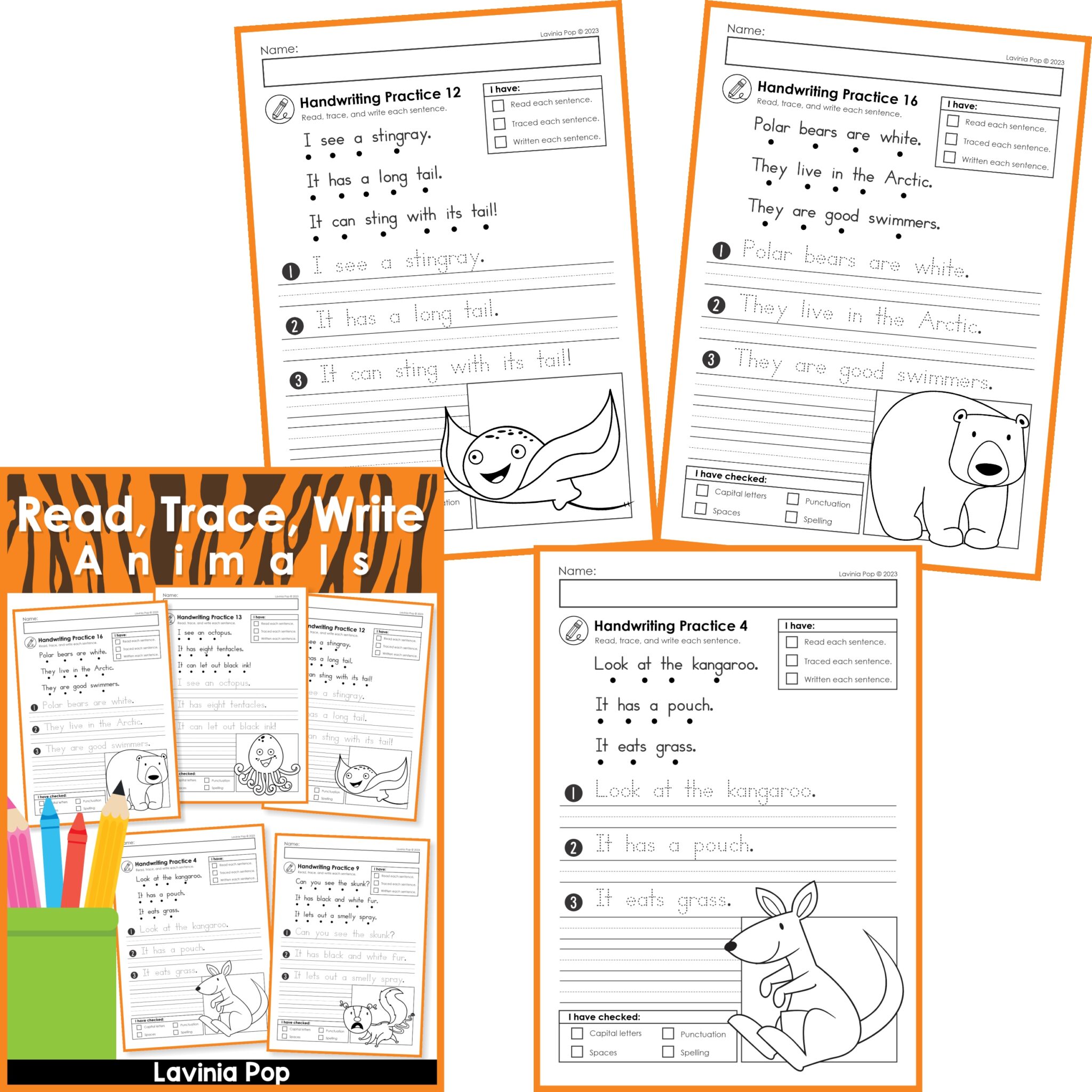 FREE Read, Trace, Write Handwriting: Animals - In My World