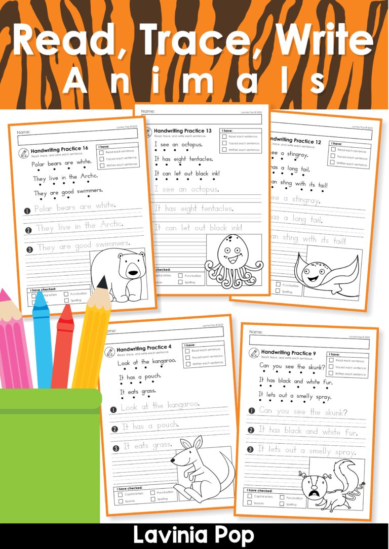 FREE Read, Trace, Write Handwriting: Animals - In My World