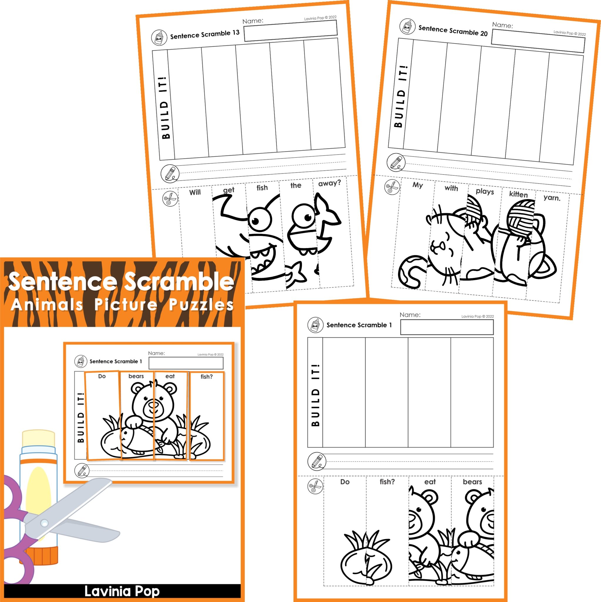 FREE Sentence Scramble: Animals Sentence Building Picture Puzzles - In ...