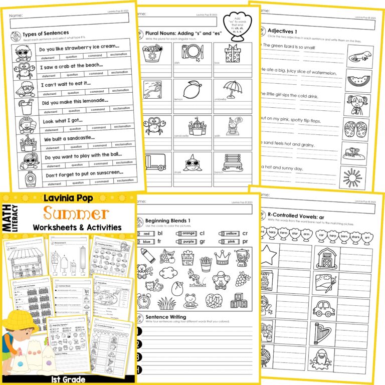 FREE Worksheets: Summer 1st Grade Worksheets and Activities No Prep ...