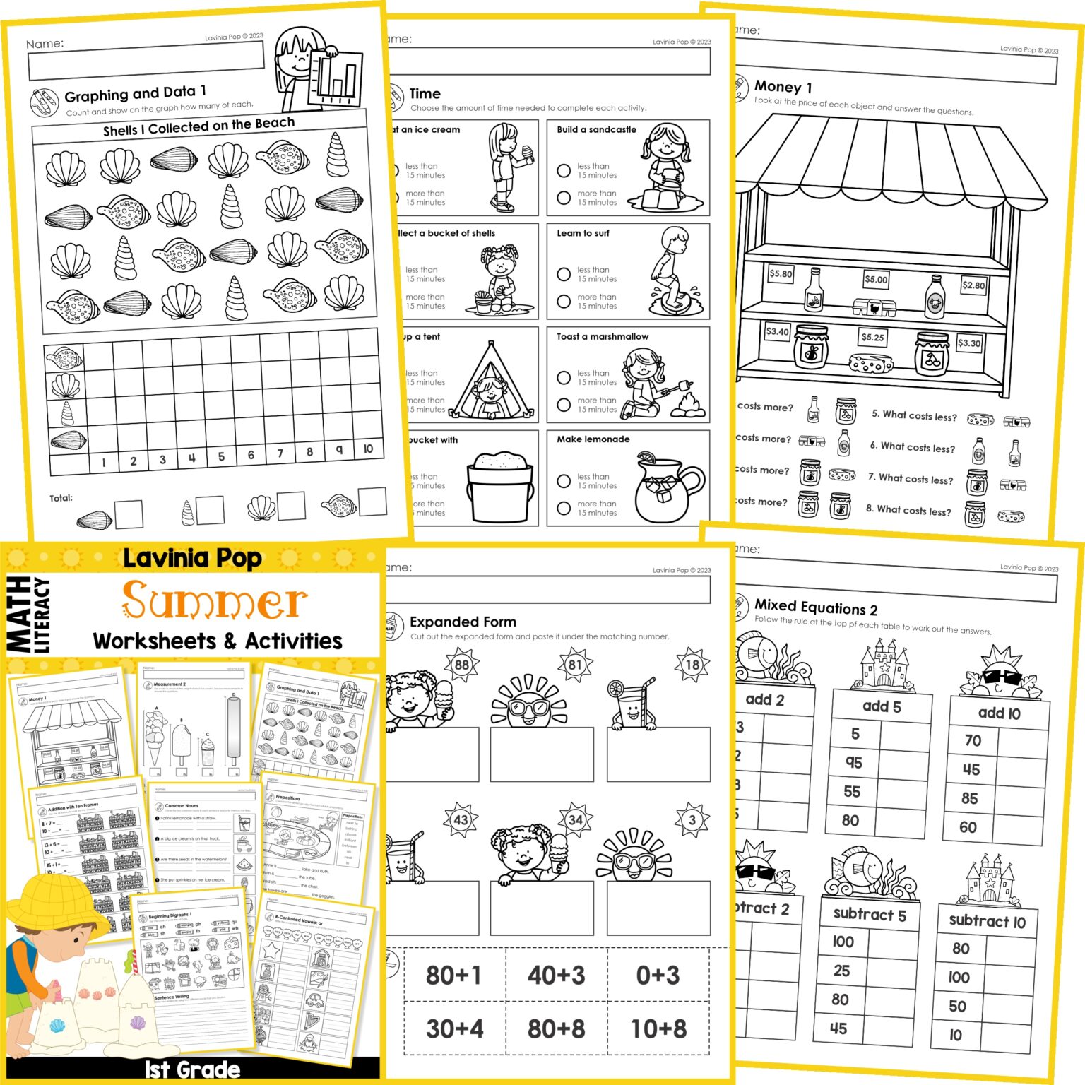 FREE Worksheets: Summer 1st Grade Worksheets and Activities No Prep ...