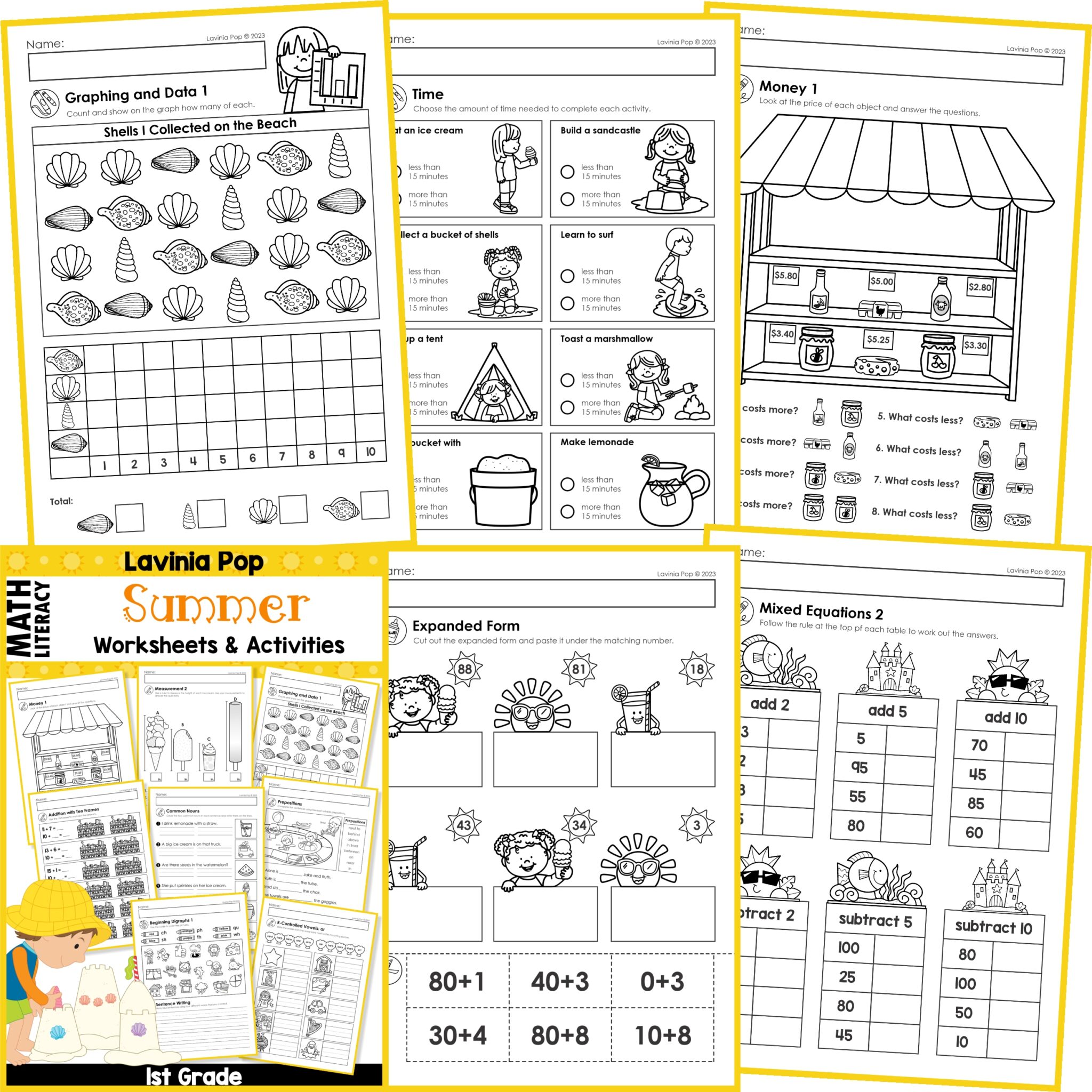 FREE Worksheets: Summer 1st Grade Worksheets and Activities No Prep ...