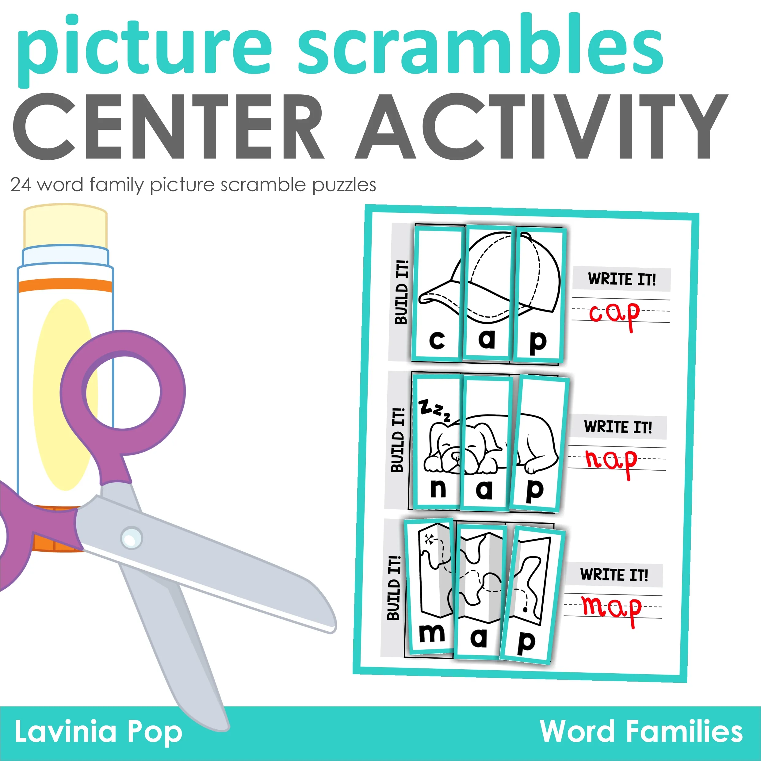 CVC Word Family Picture Scrambles FREE SAMPLER - In My World