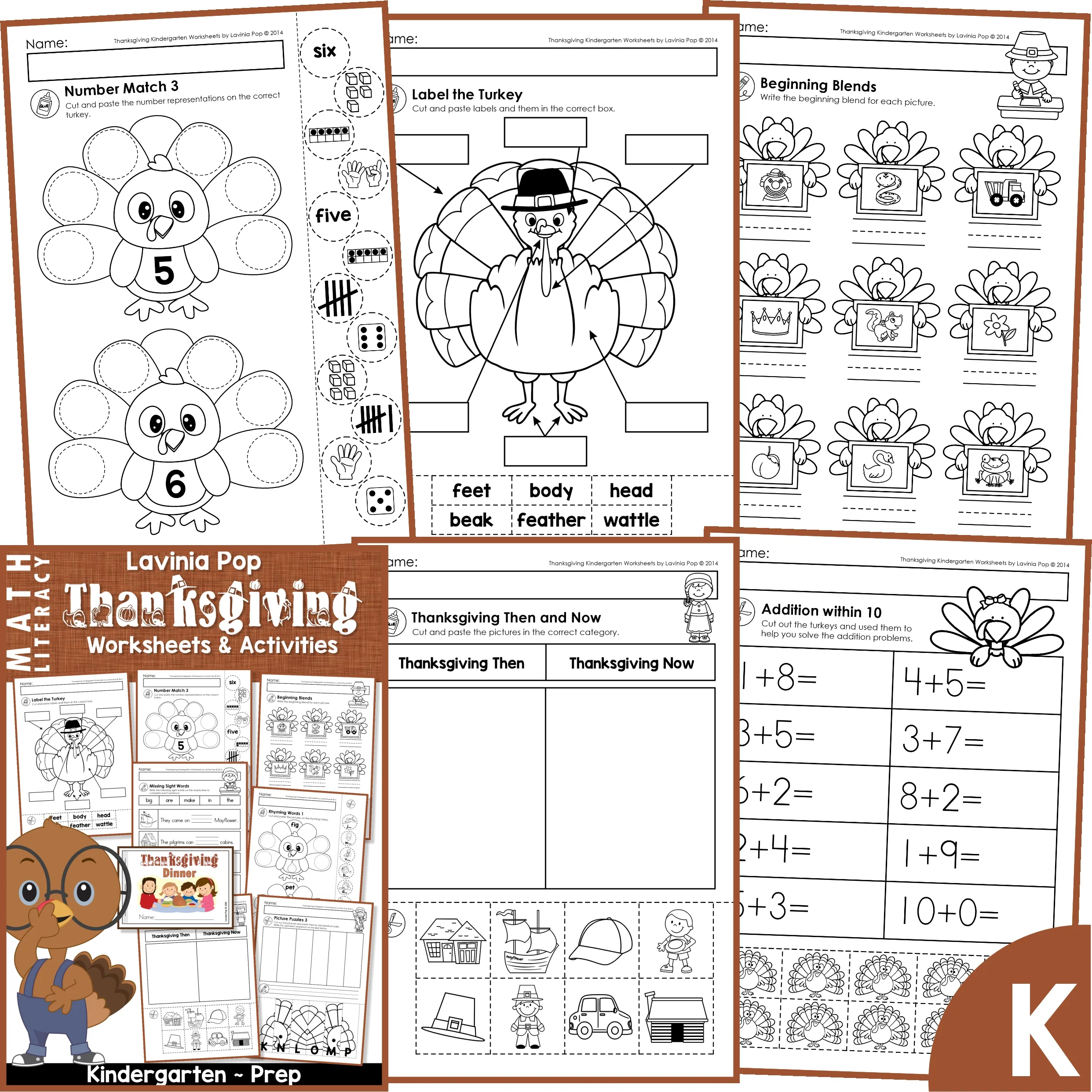 Thanksgiving Math & Literacy Worksheets for Kindergarten - In My World