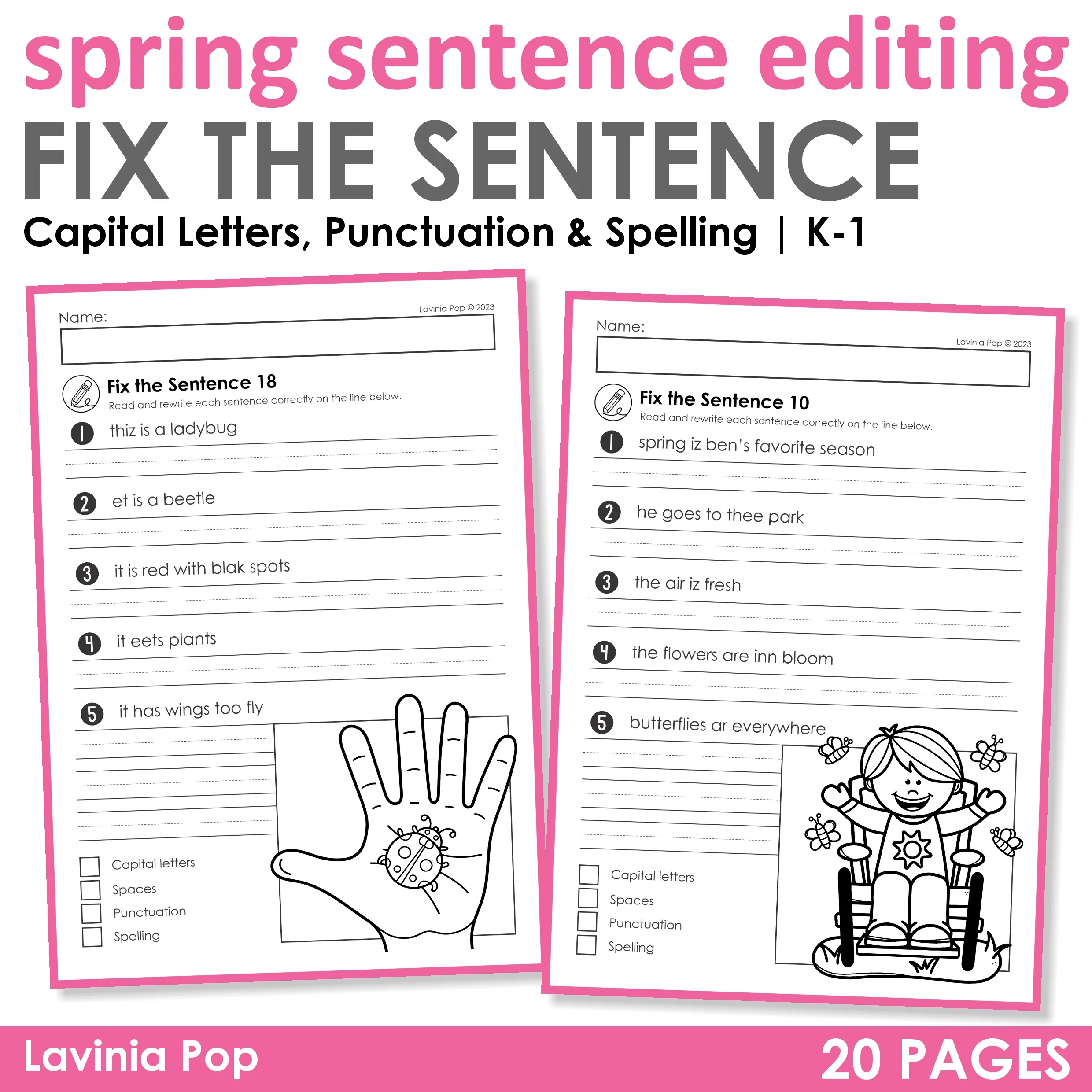 FREE Fix the Sentence Spring Worksheets - In My World